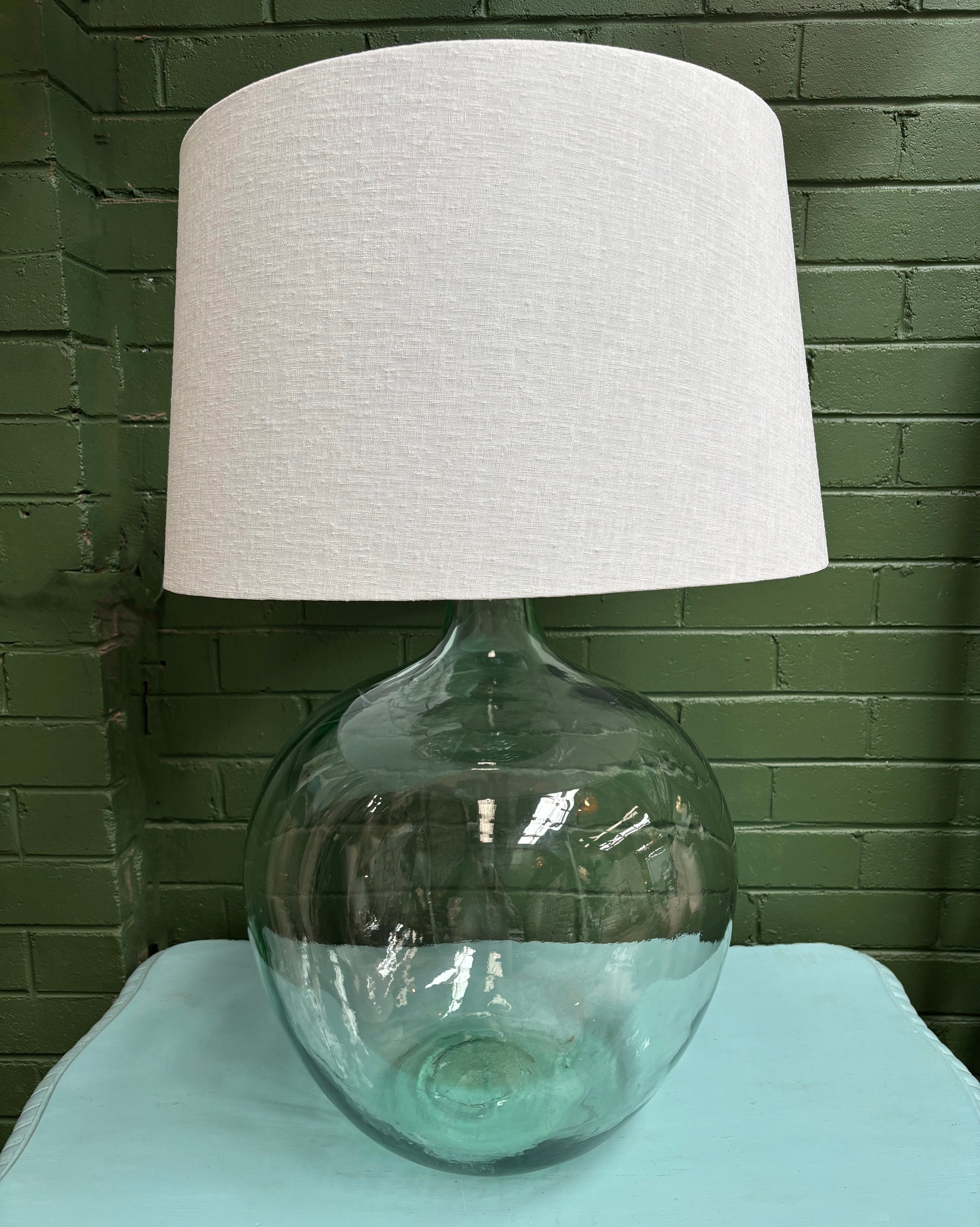 Large Vintage Aquamarine Glass Demijohn Lamp Base– Isla Design