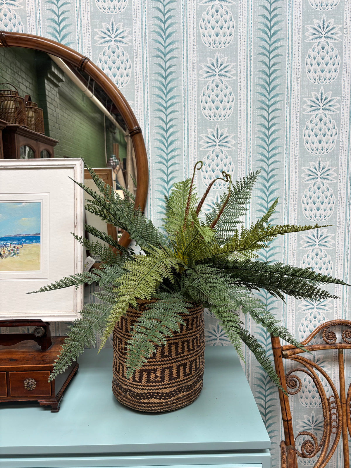 Real-Look Boston Fern in Basket– Isla Design