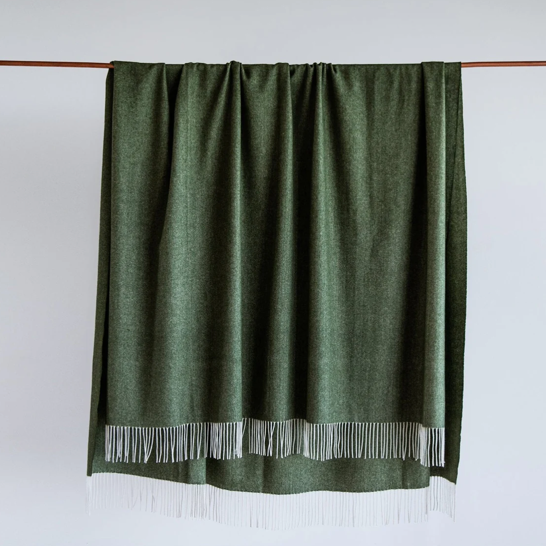 Generous Juniper and Ivory Cashmere Merino Herringbone Throw Blanket– Isla Design